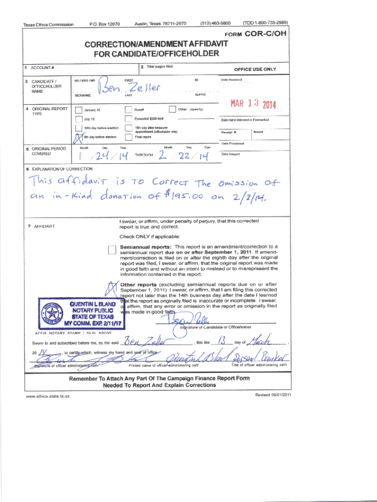 Fillable Online 1/9/2014 - C Degges - Correction/Amendment Affidavit Fax Email Print - pdfFiller