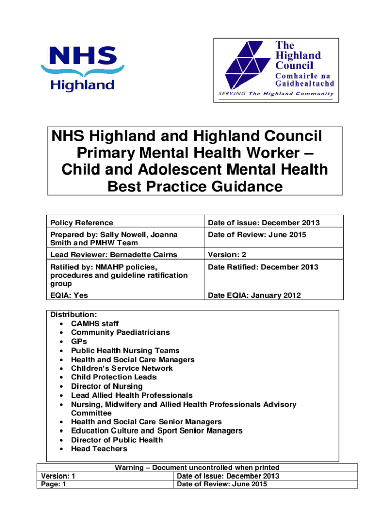 Fillable Online Child and Adolescent Mental Health Best Practice ...