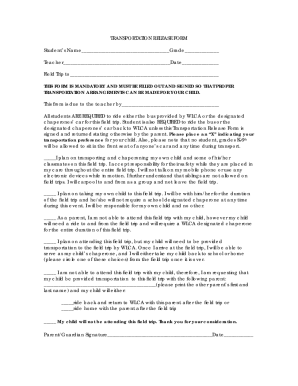Fillable Online TRANSPORTATION RELEASE FORM Fax Email Print - pdfFiller