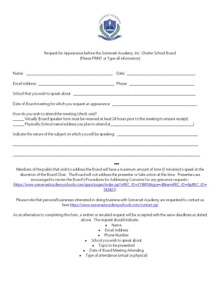 Fillable Online Request for Appearance before the ... Fax Email Print - pdfFiller