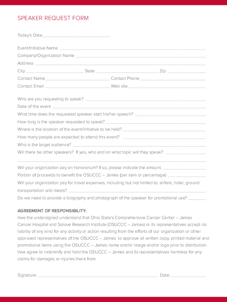 Fillable Online cancer osu Speaker Request Form for Extension Office Personnel Fax Email Print ...
