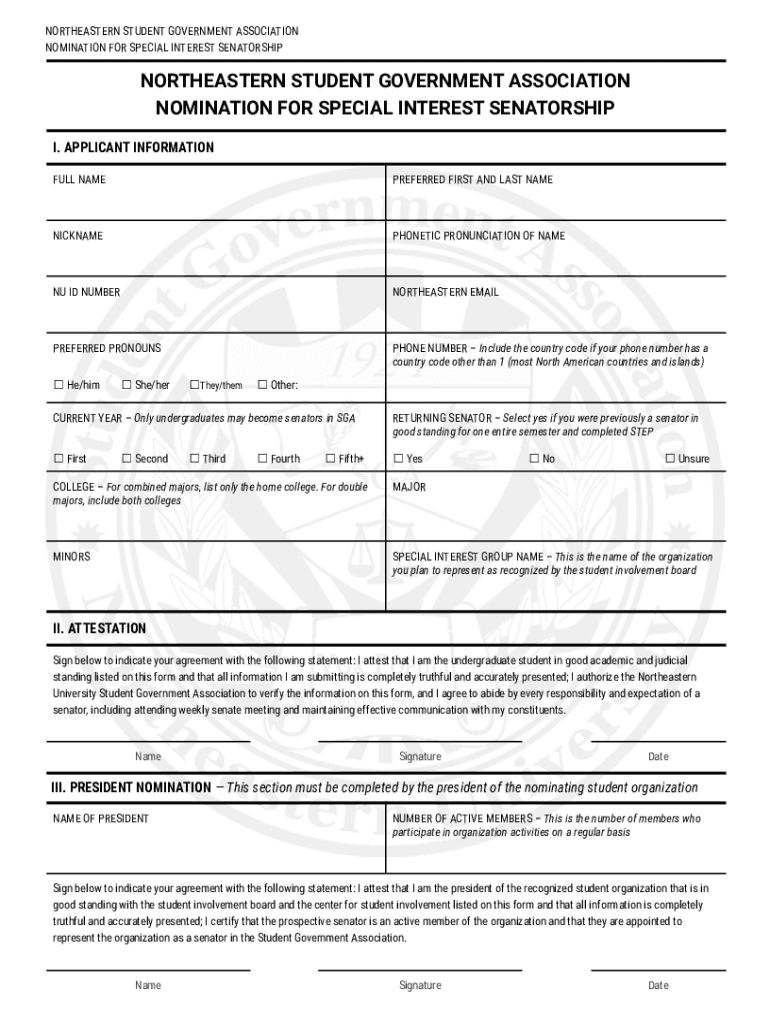 Fillable Online Special Interest Senator Nomination Form Fax Email ...