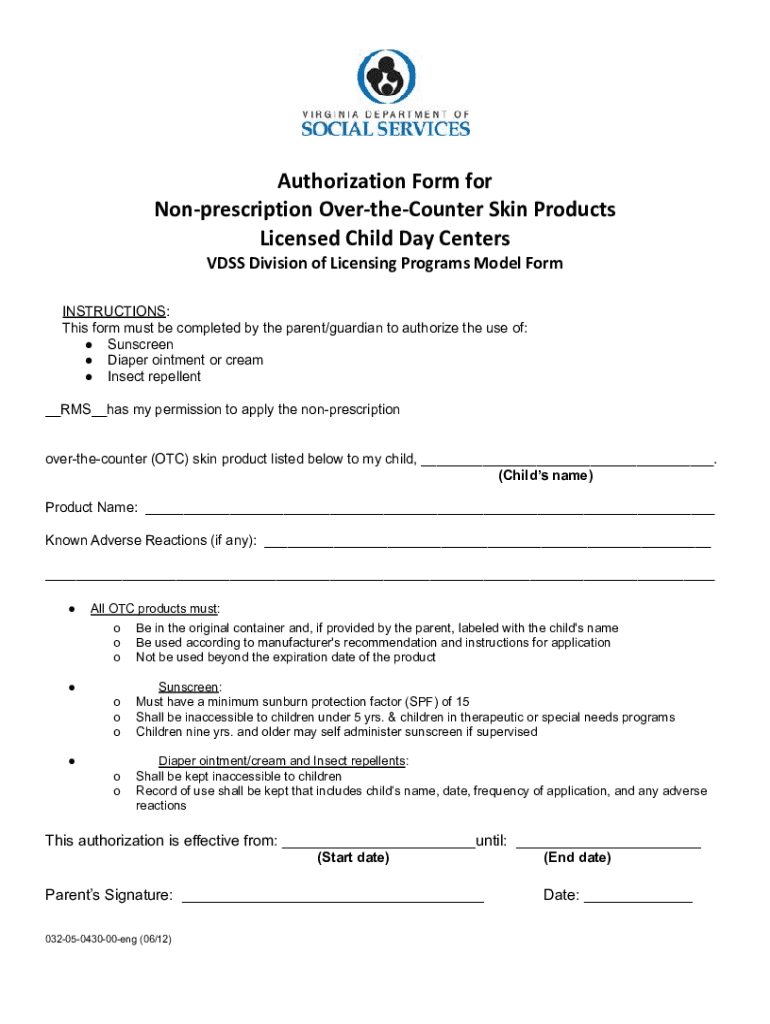 Fillable Online OTC, sun and bug authorization.doc Fax Email Print ...