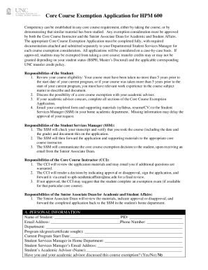 Fillable Online sph unc Core Course Exemption Application for HPM 600 Fax Email Print - pdfFiller