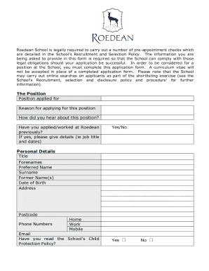 Fillable Online The Position Position applied for Reason for ... Fax ...