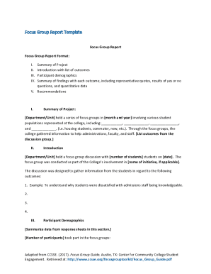 Fillable Online Sample Outline for Report of Focus Group Results Fax ...