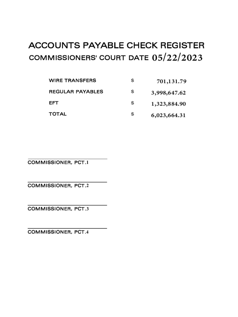 Fillable Online ACCOUNTS PAYABLE CHECK REGISTER Fax Email Print - pdfFiller