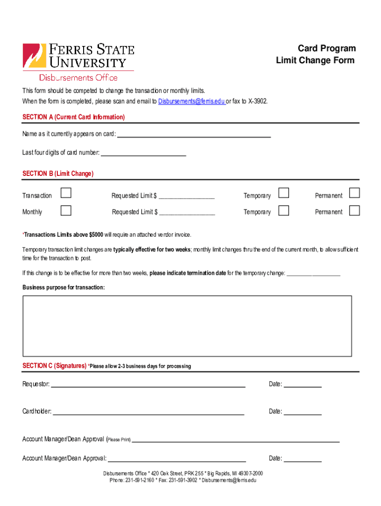 Fillable Online Card Program Limit Change Form Fax Email Print - pdfFiller