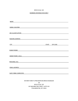 Fillable Online Members Information Sheet Fax Email Print - pdfFiller
