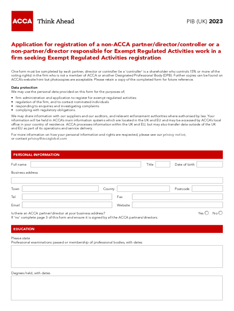 Fillable Online Application for registration of a non-ACCA partner ...