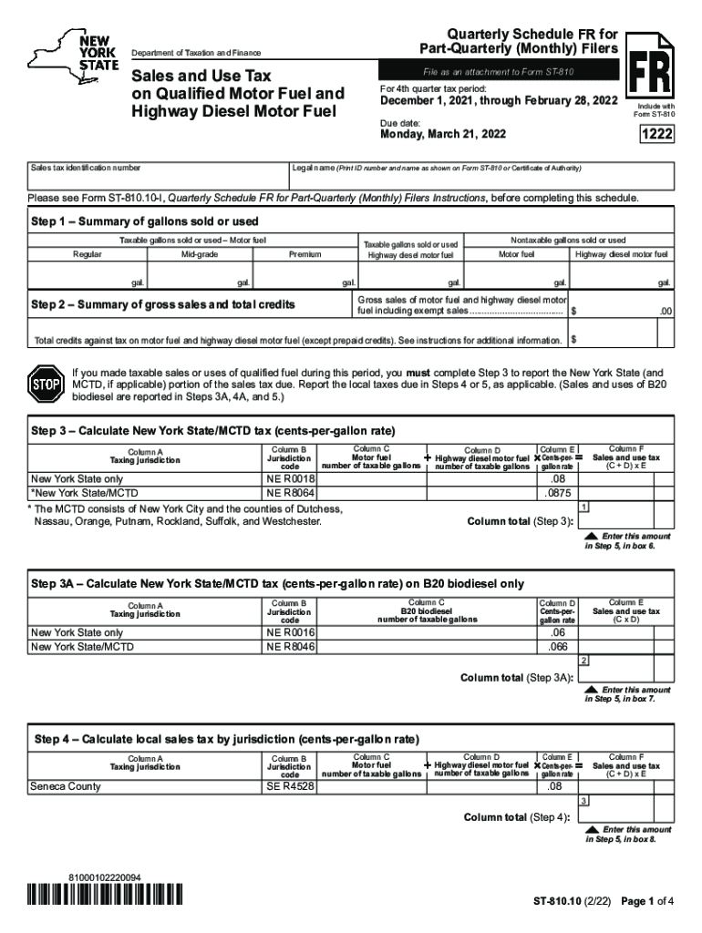 Fillable Online Form ST-810.10 Sales and Use Tax on Qualified Motor ...