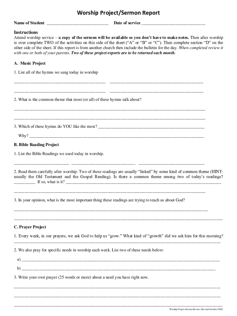 Fillable Online Worship Project/Sermon Report Fax Email Print - pdfFiller