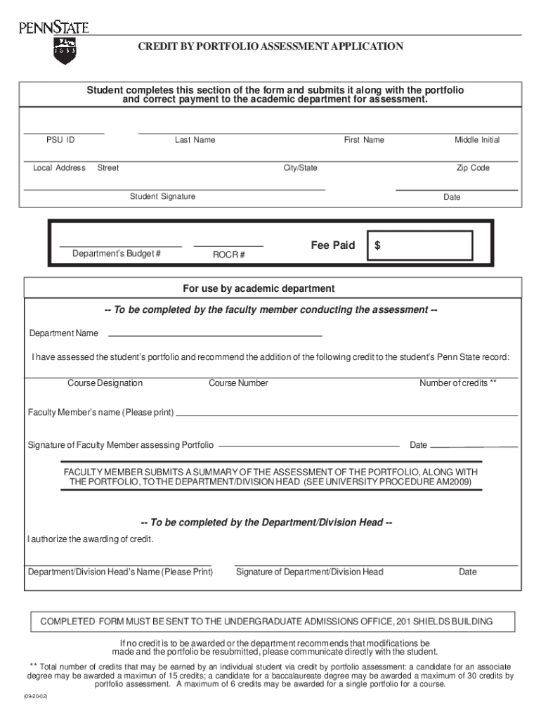 Fillable Online ist psu Request Credit for Past Experience by Portfolio Assessment Fax Email ...