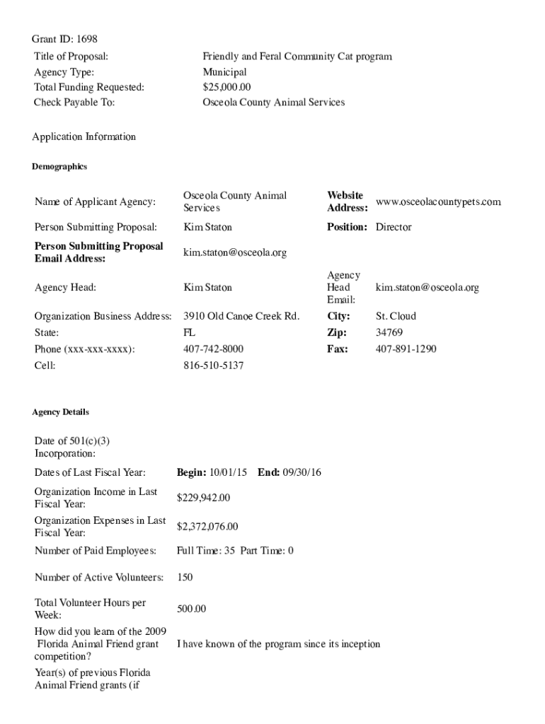 Fillable Online Friendly and Feral Community Cat program Agency Type ...