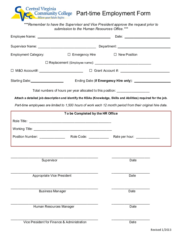 Fillable Online Part-time Employment Form Fax Email Print - pdfFiller