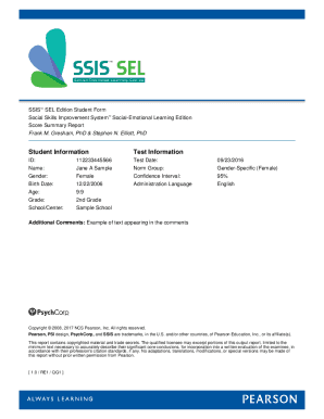 Fillable Online SSIS SEL Edition Student Form Score Summary Report Fax ...