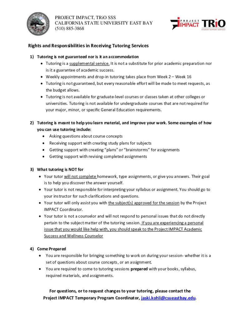 Fillable Online Rights and Responsibilities in Receiving Tutoring ...