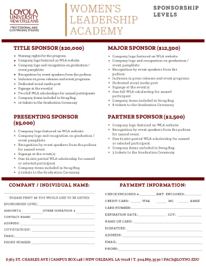 Fillable Online WLA Sponsorship Levels Template Fax Email Print - pdfFiller
