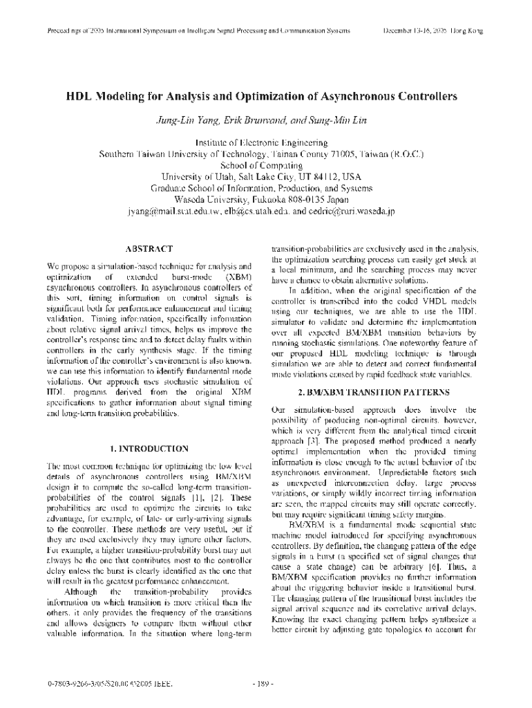 Fillable Online Hdl Modeling For Analysis And Optimization Of Asynchronous Controllers Fax Email