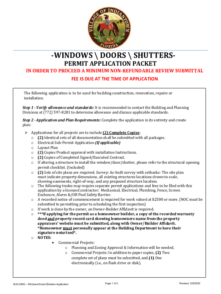 Fillable Online Windows-Doors-Shutters Permit Application. Windows ...