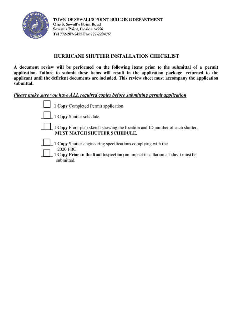 Fillable Online hurricane shutter installation checklist Fax Email Print - pdfFiller