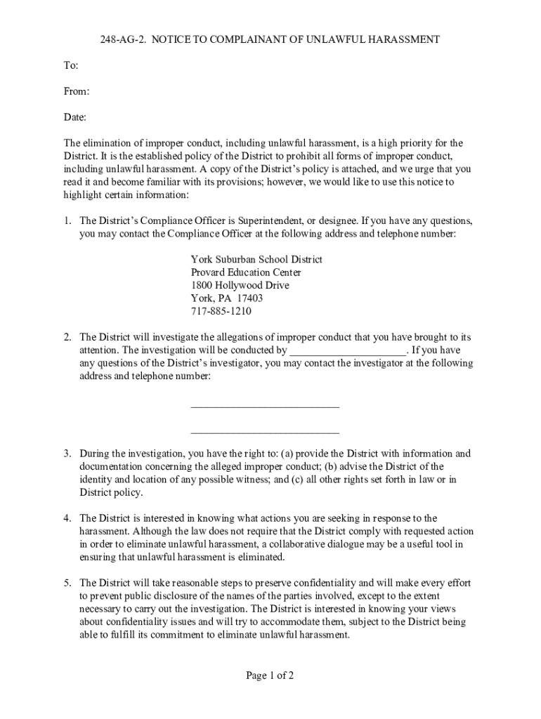 Fillable Online I'm being harassed at work. What actions should I take ...