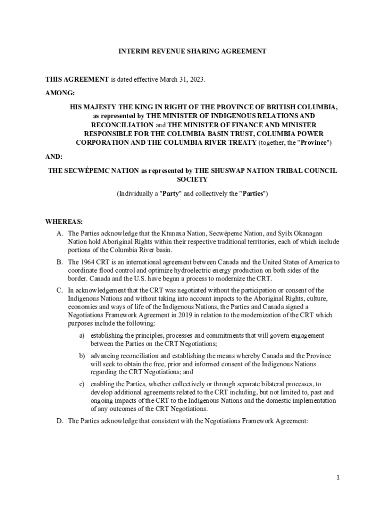 Fillable Online Interim Revenue Sharing Agreement for CRT - Secwpemc ...