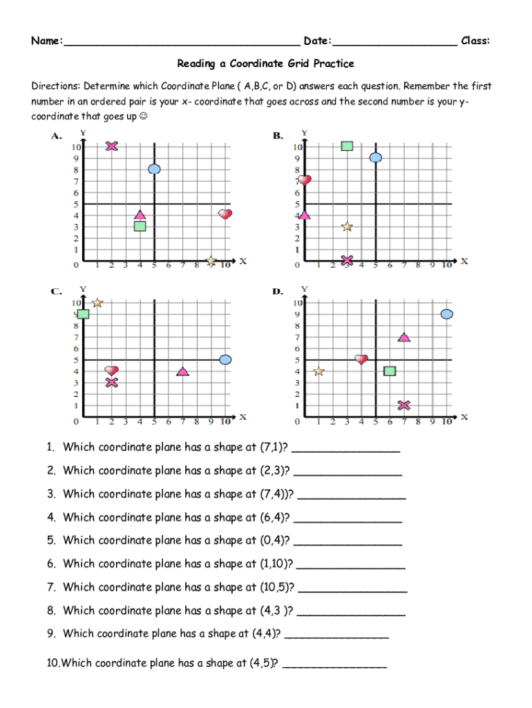 Fillable Online Reading a Coordinate Grid Practice 1. Which coordina ...