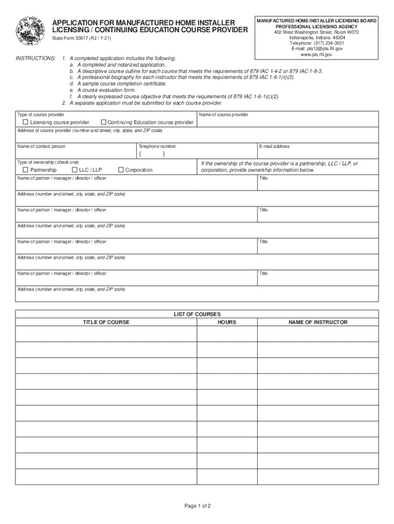 Fillable Online APPLICATION FOR MANUFACTURED HOME INSTALLER ... Fax ...