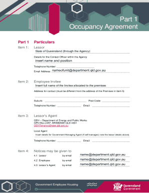Fillable Online Occupancy Agreement - Part 1 - GEH. Occupancy agreement ...