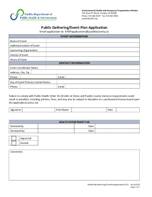 Fillable Online county pueblo Public Gathering/Event Plan Application ...