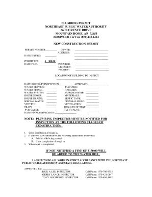 Fillable Online plumbing permit - Northeast Public Water Authority Fax Email Print - pdfFiller