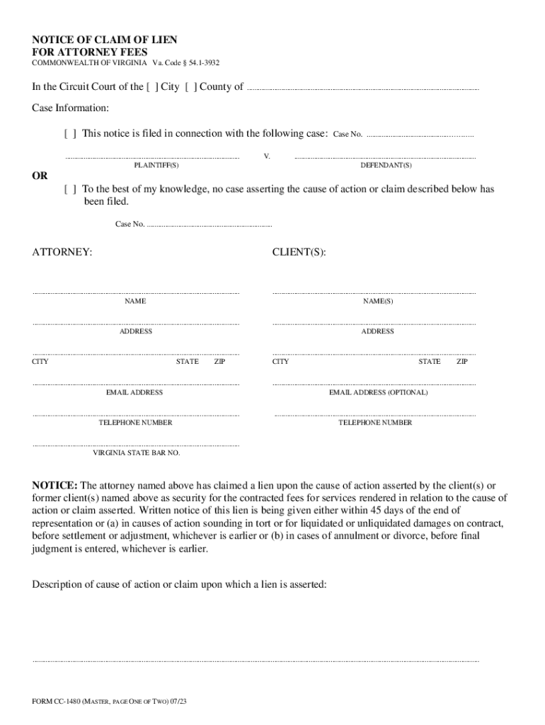 Fillable Online Notice of Claim of Lien for Attorney Fees Fax Email ...