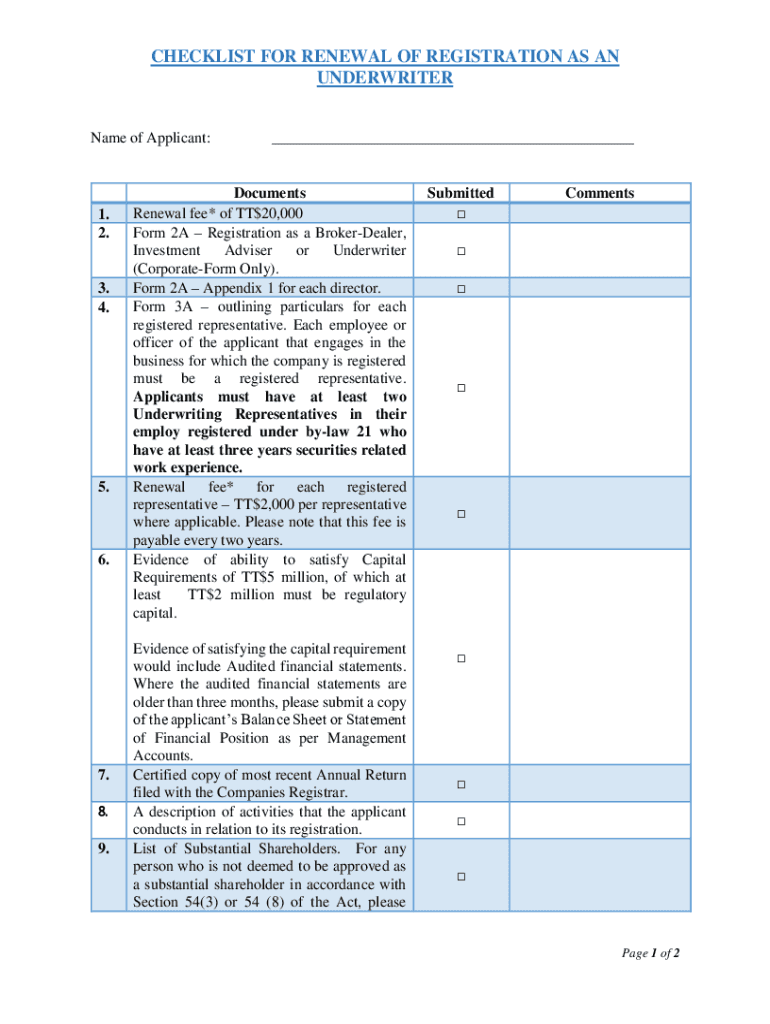 Fillable Online CHECKLIST FOR RENEWAL OF REGISTRATION AS AN Fax Email ...