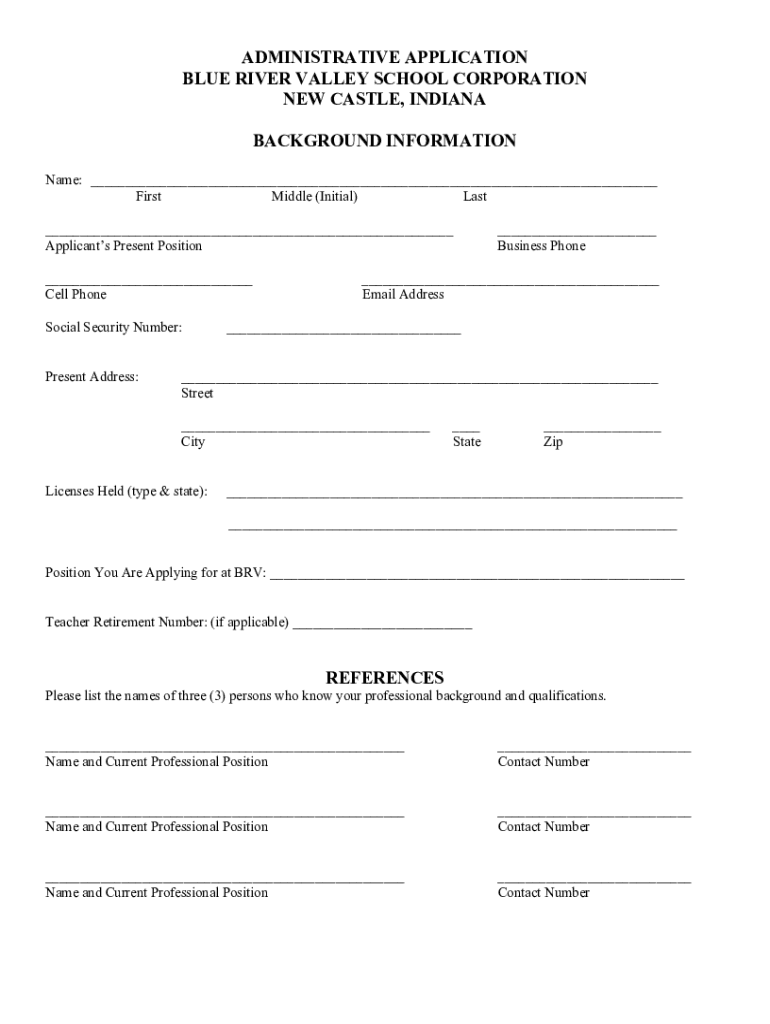 Fillable Online administrative application blue river valley school ... Fax Email Print - pdfFiller