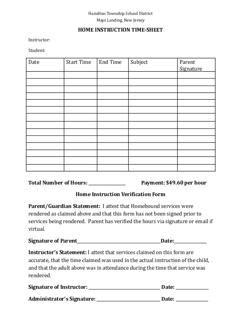 Fillable Online Home Instruction Time-Sheet Fax Email Print - pdfFiller