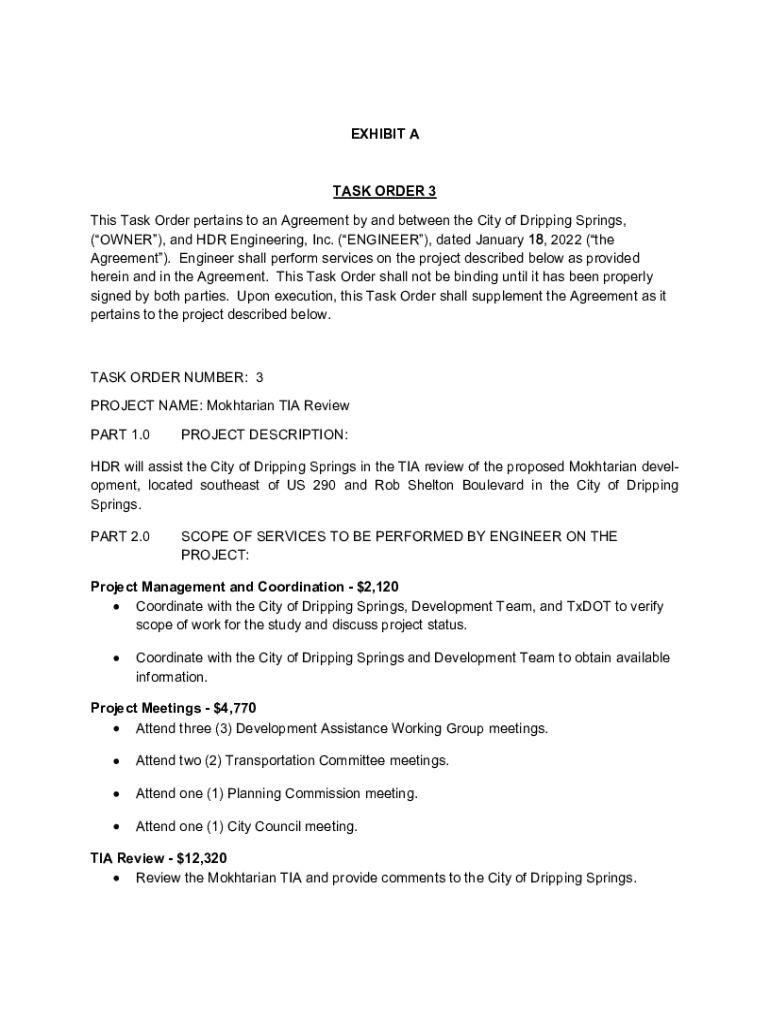 Fillable Online EXHIBIT A TASK ORDER 3 This Task Order pertains to an ...