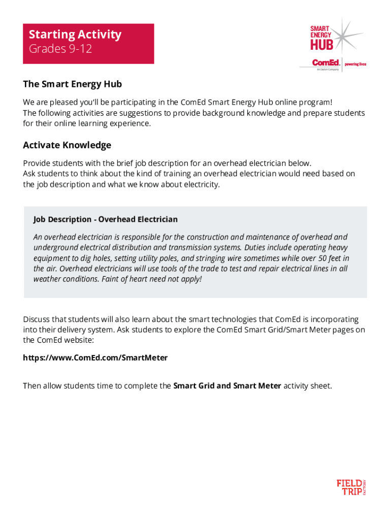 Fillable Online ComEd Smart Energy Hub Remote Learning Activities 9-12 ...