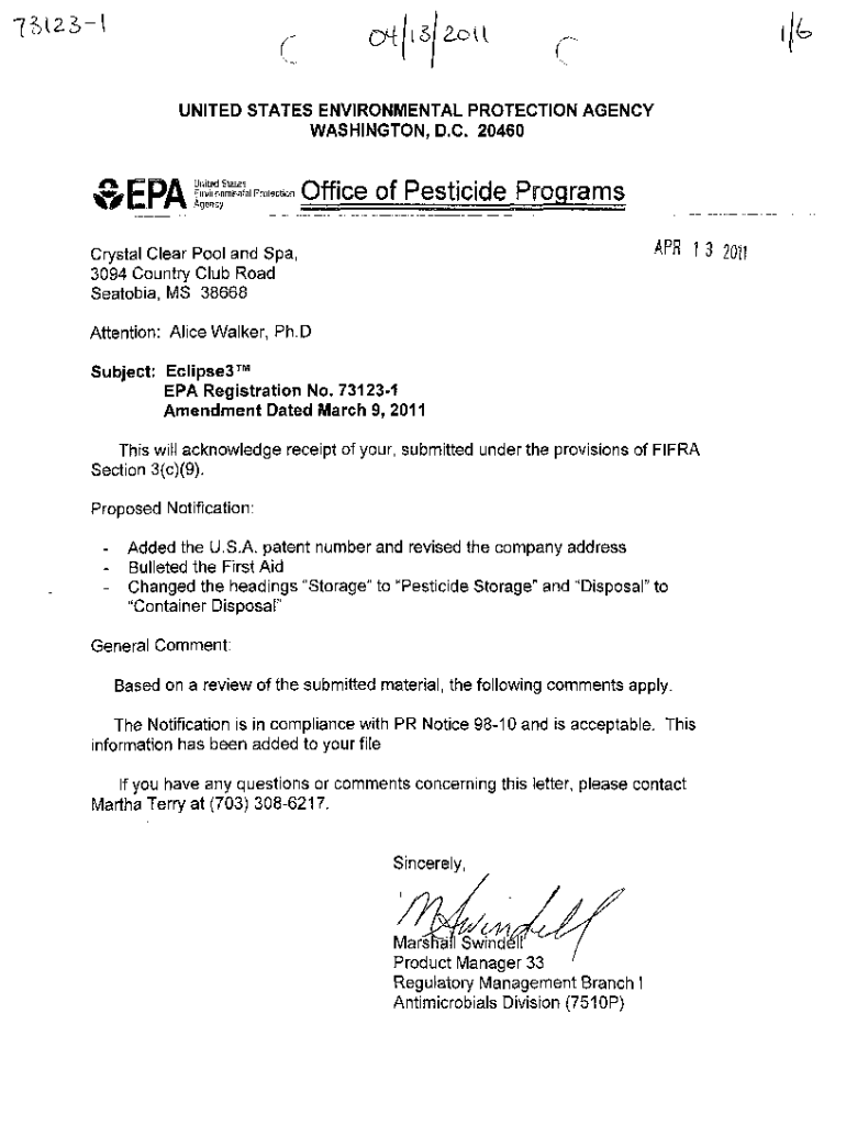 Fillable Online U.S. EPA, Pesticides, Label, ECLIPSE-3, 4/13/2011 ...