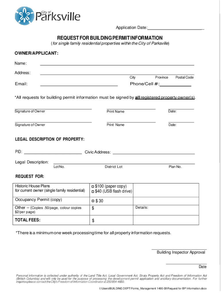 Fillable Online REQUEST FOR BUILDING PERMIT INFORMATION Fax Email Print - pdfFiller