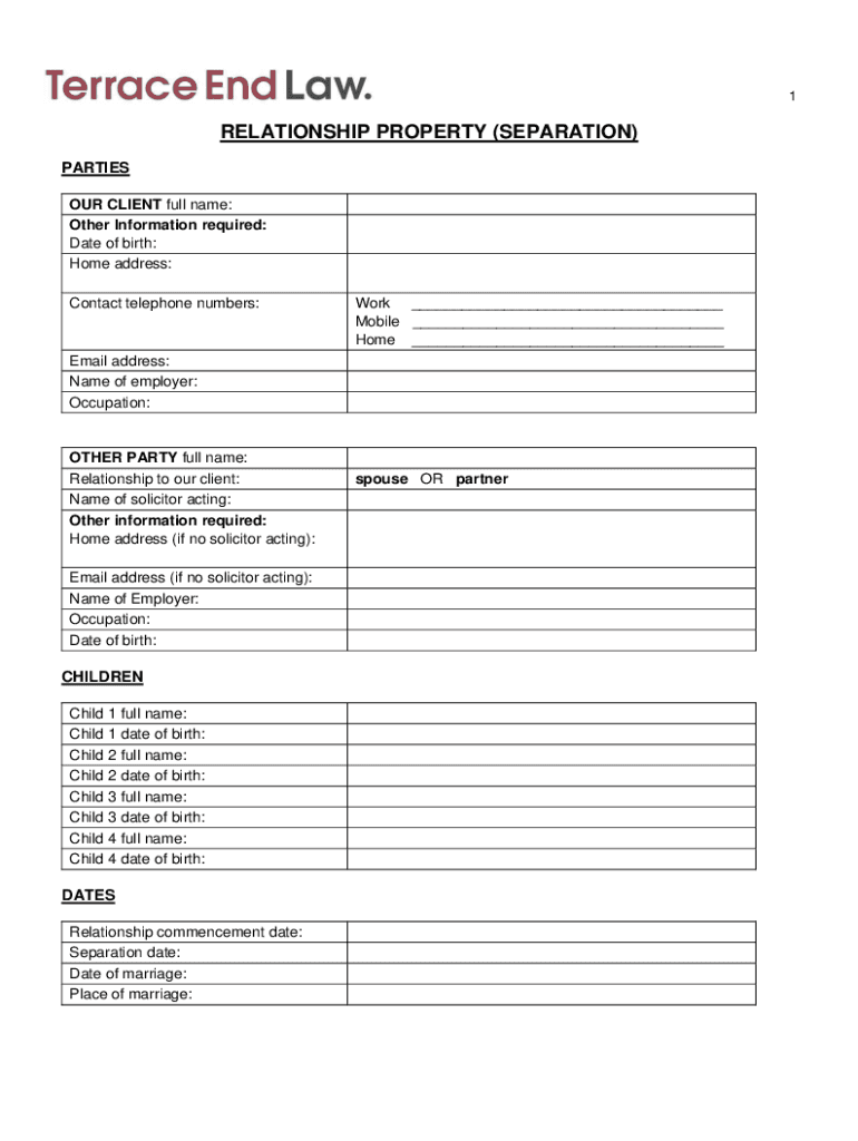 Fillable Online RELATIONSHIP PROPERTY (SEPARATION) Fax Email Print ...