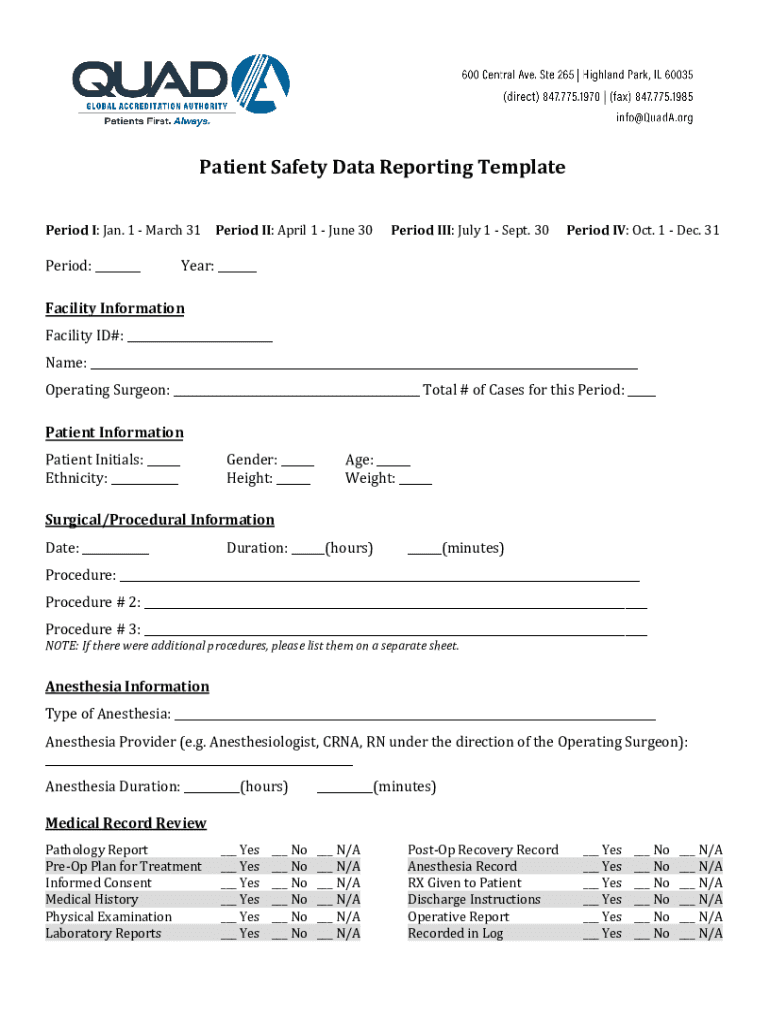 Fillable Online Patient Safety Data Reporting Template - Ilana Wolff ...