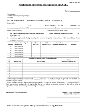 Fillable Online gndec ac MIGRATION APPLICATION FORM.docx Fax Email ...