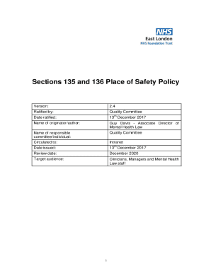 Fillable Online Sections 135 and 136 Place of Safety Policy Fax Email ...