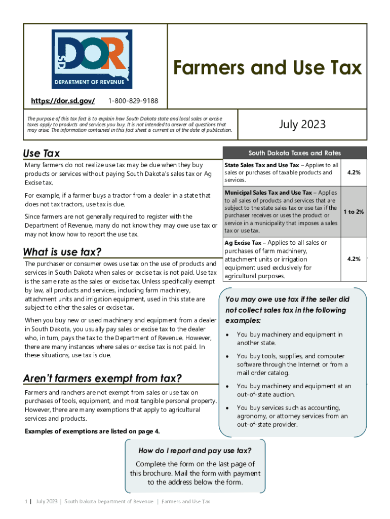 Fillable Online Agricultural Services - South Dakota Department of ...