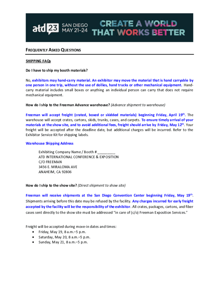Fillable Online Answers to the most frequently asked questions by Exhibitors Fax Email Print ...