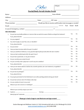 Fillable Online Facial/Body Scrub Intake Form Fax Email Print - pdfFiller