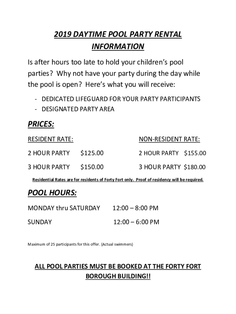 Fillable Online Private and Daytime Pool Party RentalsMarble Falls, TX ...