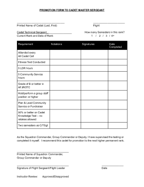 Fillable Online Cadet Master Sergeant Promotion Form Fax Email Print ...