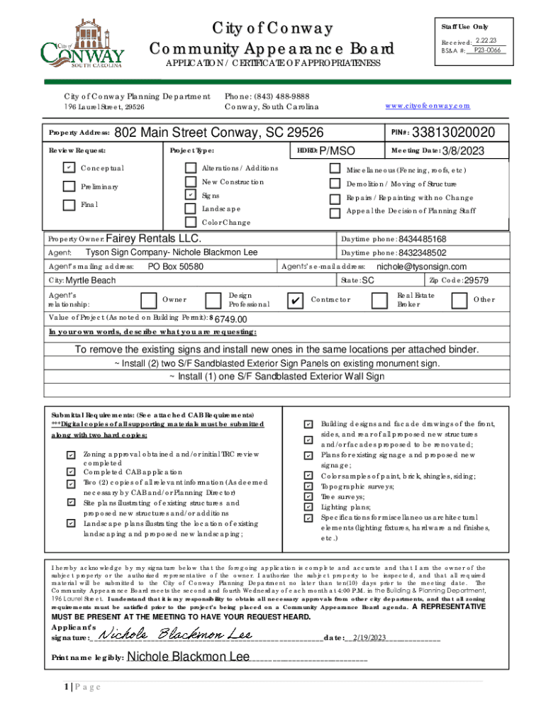 Fillable Online Planning Department City of Conway Community ... Fax Email Print - pdfFiller